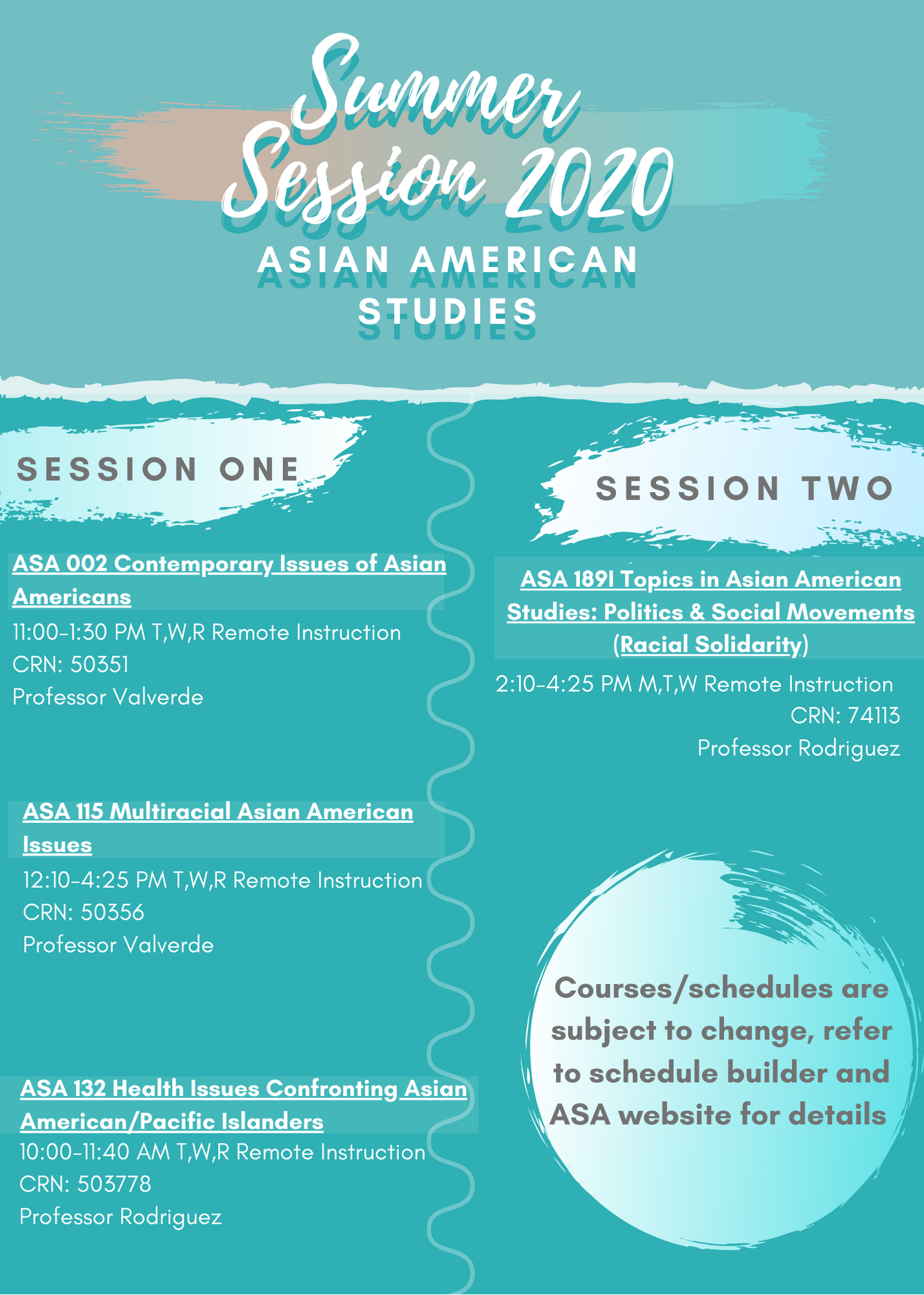 ASA Summer Session 2020 Courses | Department of Asian American Studies ...